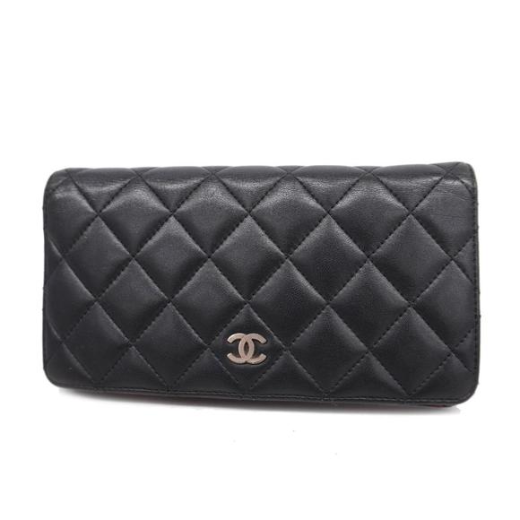 CHANEL | Bags | Chanel Long Wallet Matelasse Lambskin Black Womens ...